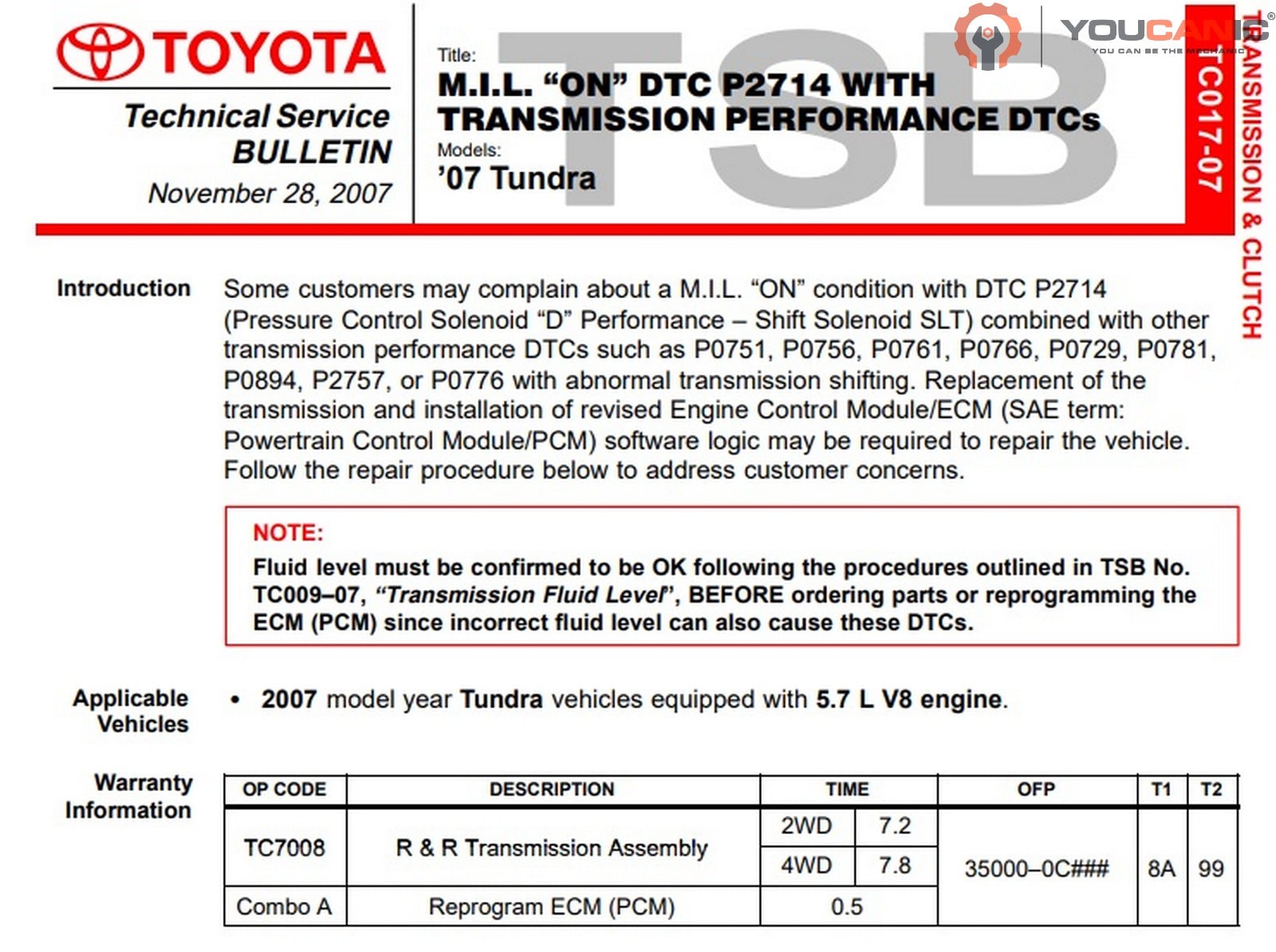 2007 Toyota Tundra Transmission Problems: Symptoms, Codes P0751 & P2714 ...